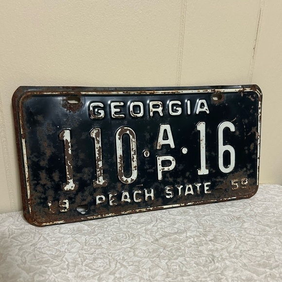 Vintage | Other | Vintage 959 Georgia License Plate Black Peach State ...